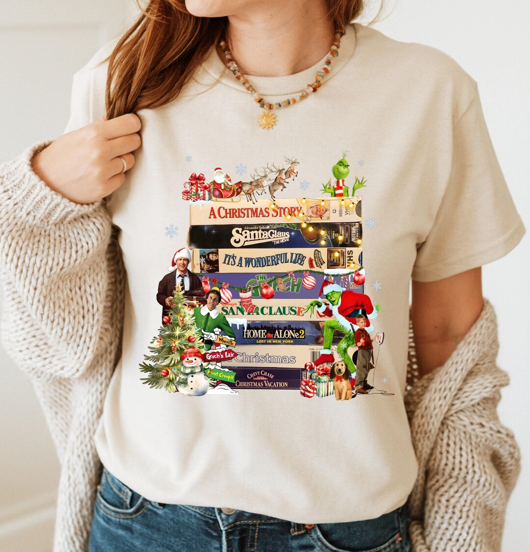 Funny Christmas Booking Movies Shirts, Retro Christmas VHS Movies Shirt ...