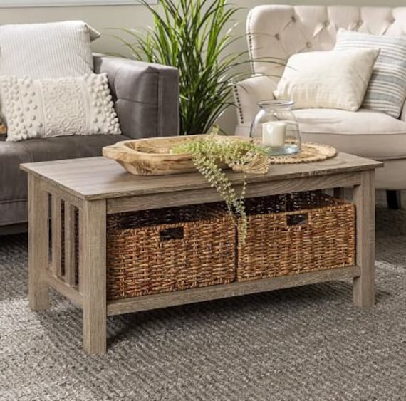 Coffee table with baskets underneath store