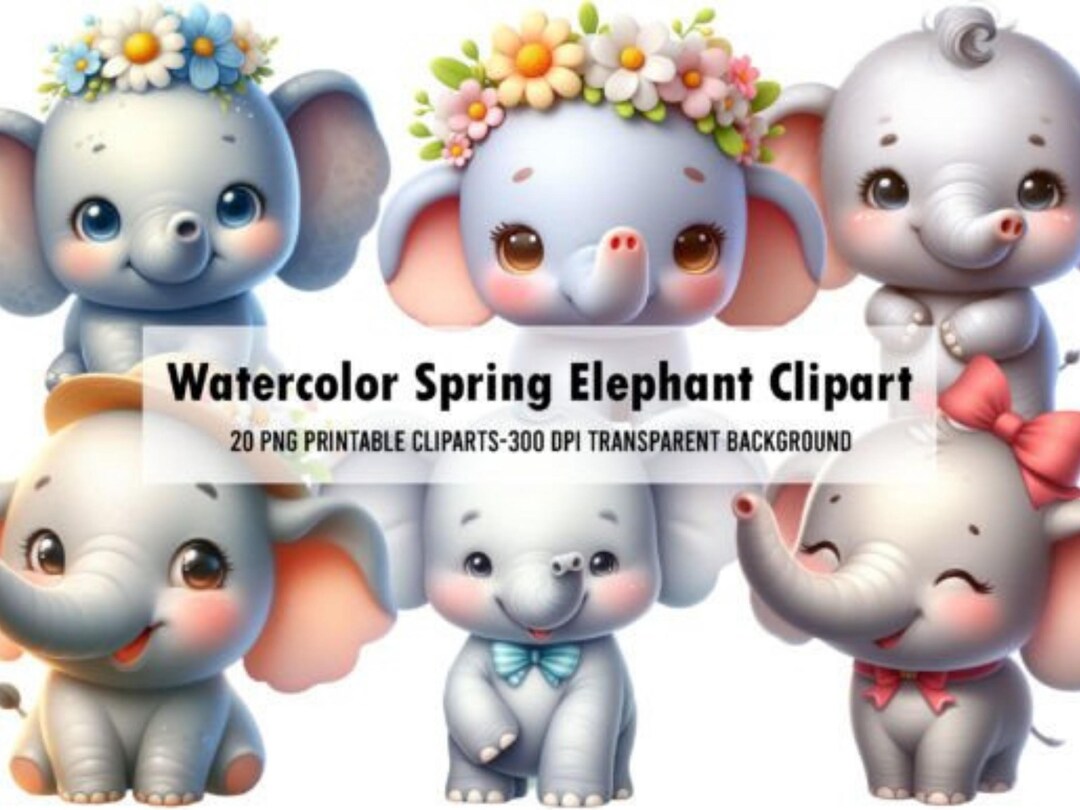 Cute Elephant Clipart, Watercolor Baby Boy Elephant Illustration, Cute ...