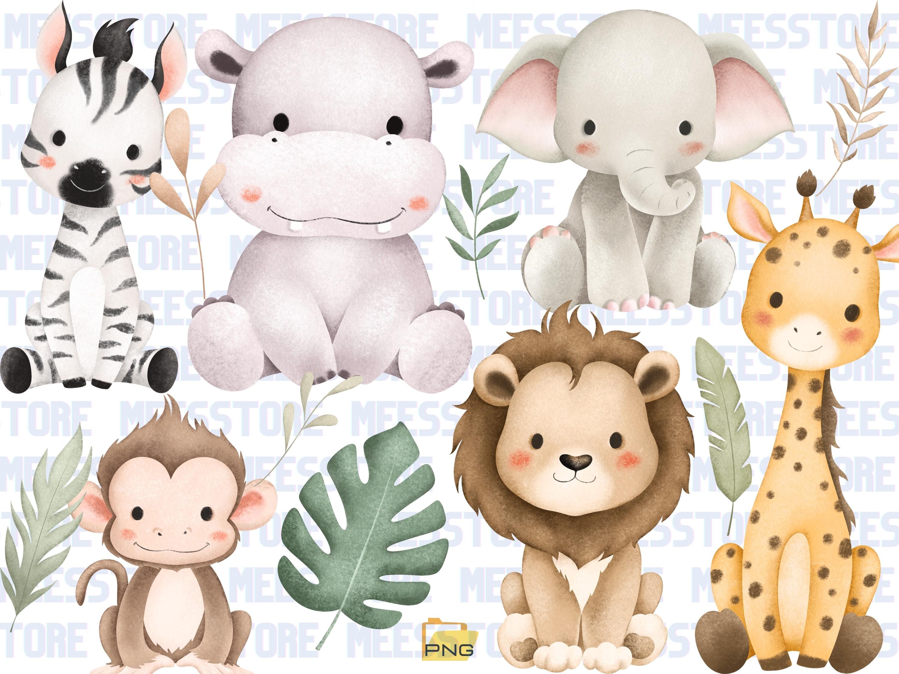 Party Animals Clipart Bundle, Watercolor Safari Jungle Zoo Animals With ...