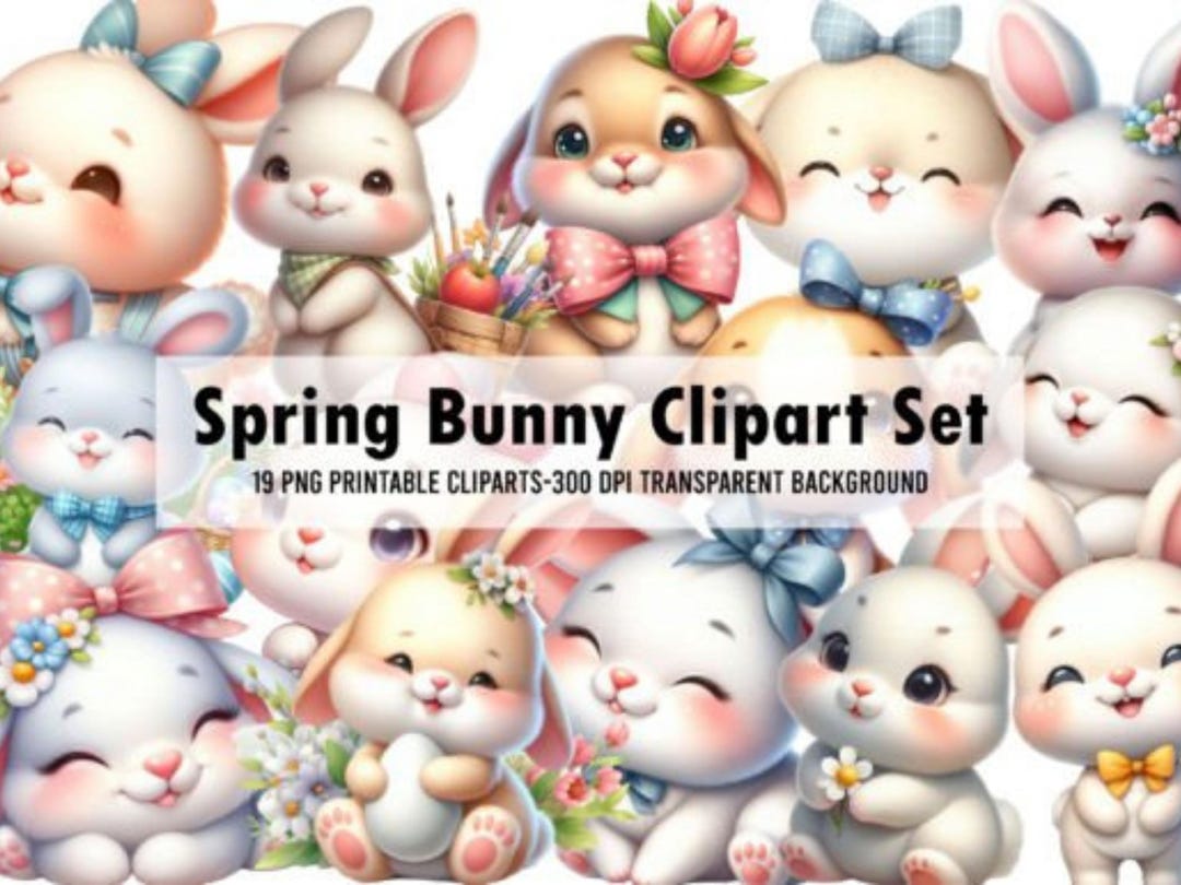 Charming Bunny Clipart Set | 19 Premium Jpgs | Cute Bunnies With ...