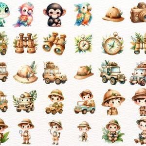 Jungle Adventure Clipart Bundle, Cute Safari, Watercolor Animals PNG ...