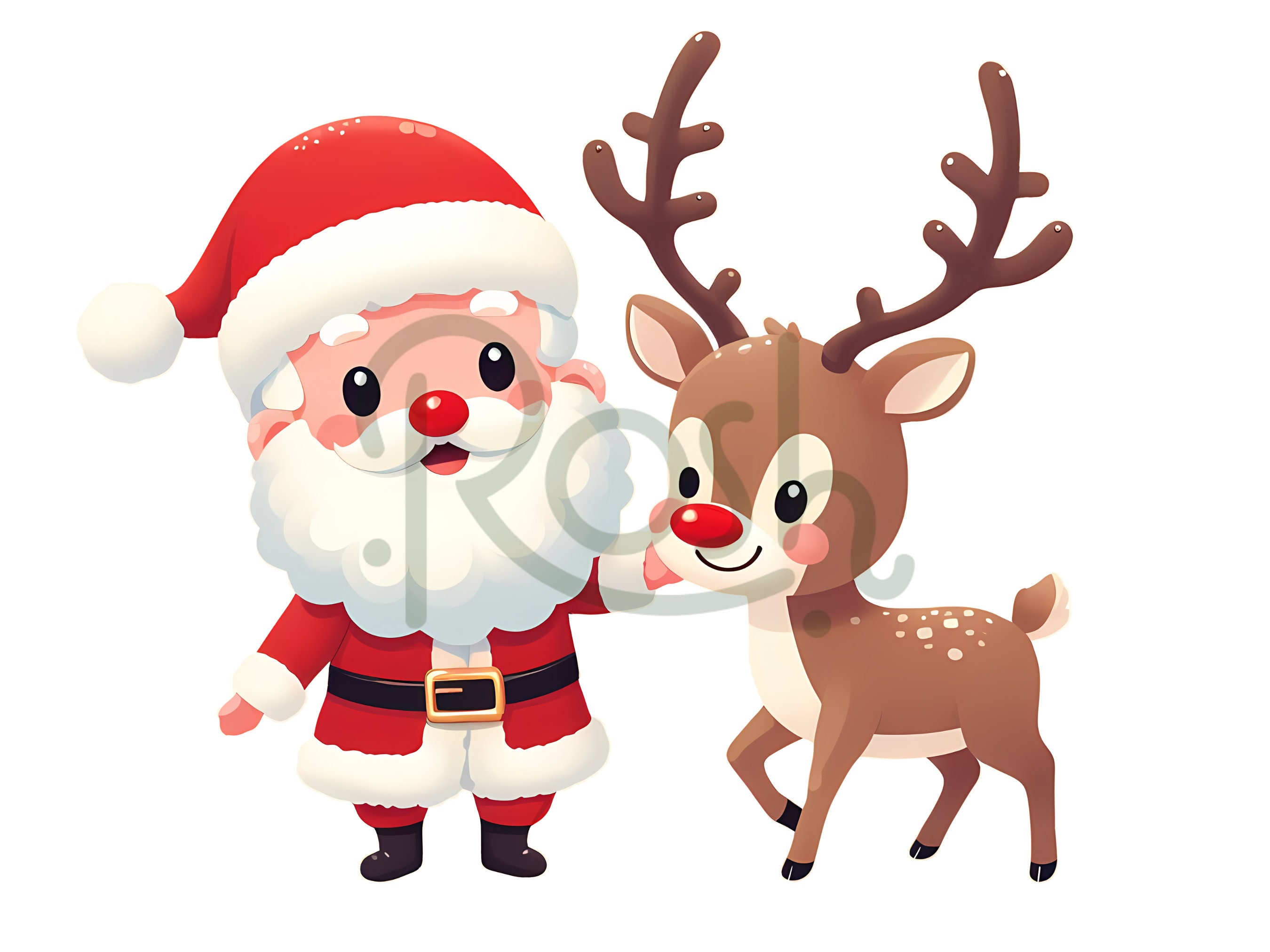 Santa Claus and Reindeer With Red Nose PNG, Christmas PNG, Instant ...
