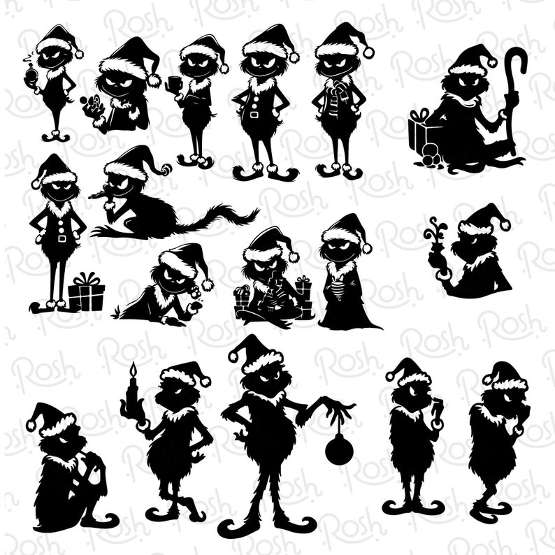 Grinch Silhouette SVG Set, Grinch Clipart, Grinch SVG Bundle, Stole Christmas Svg, Christmas SVG ...