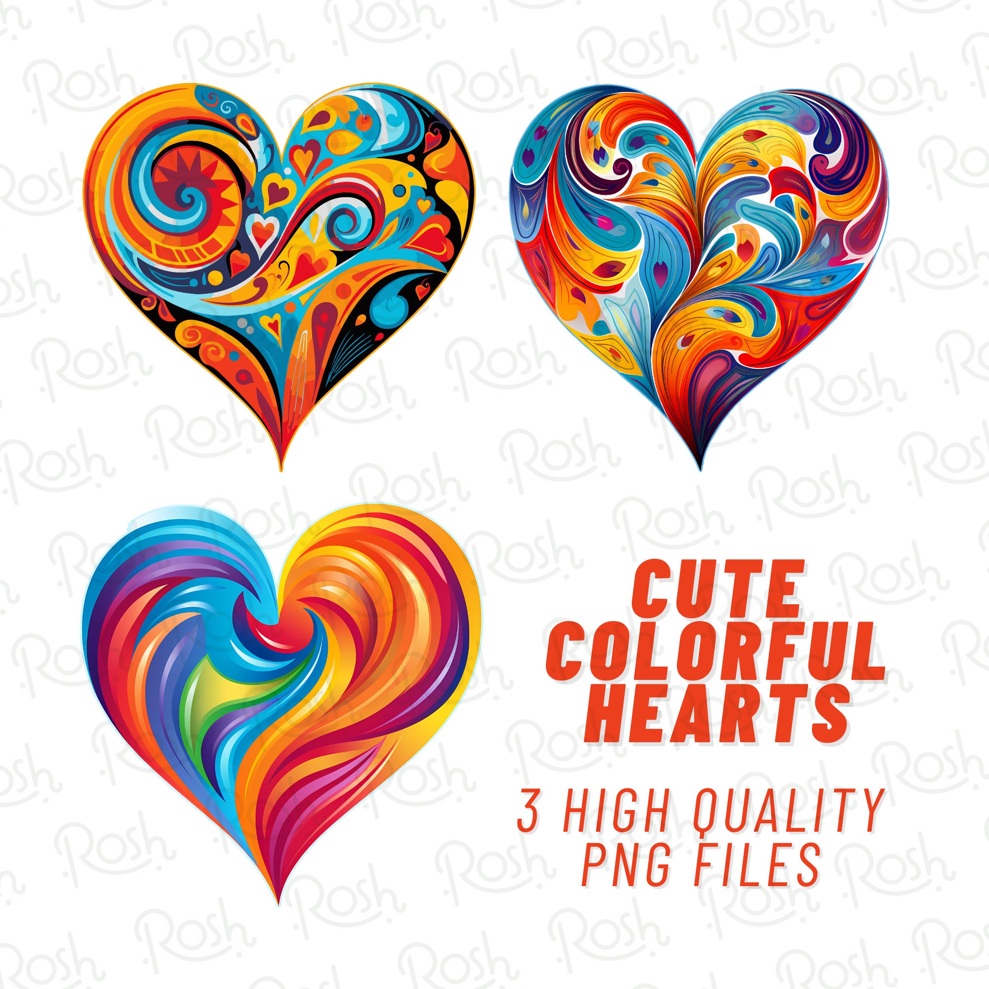 Cute Valentine's Day Colorful Hearts Set PNG, Heart PNG, Cute Heart Png ...