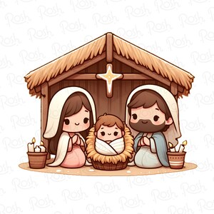 Cute Manger Set PNG, Nativity of Jesus Set PNG, Mary, Joseph, Baby ...