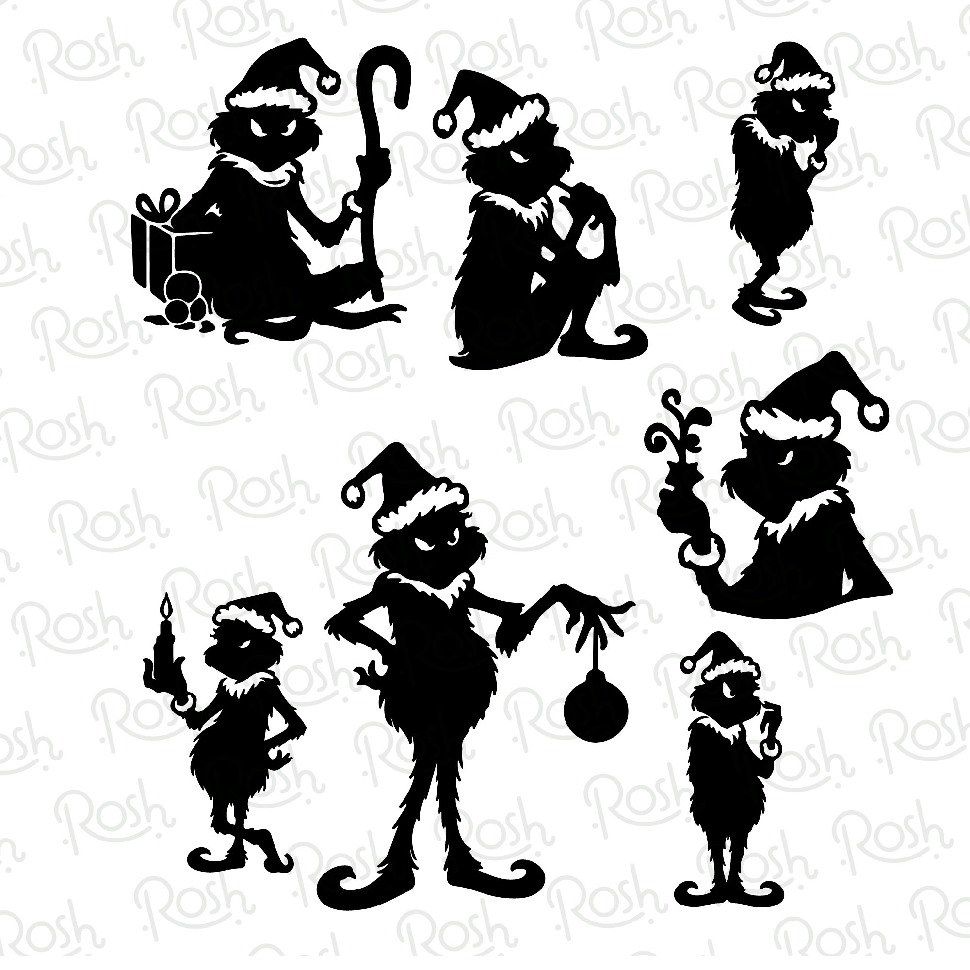 Grinch Silhouette SVG Set, Grinch Clipart, Grinch SVG Bundle, Stole ...