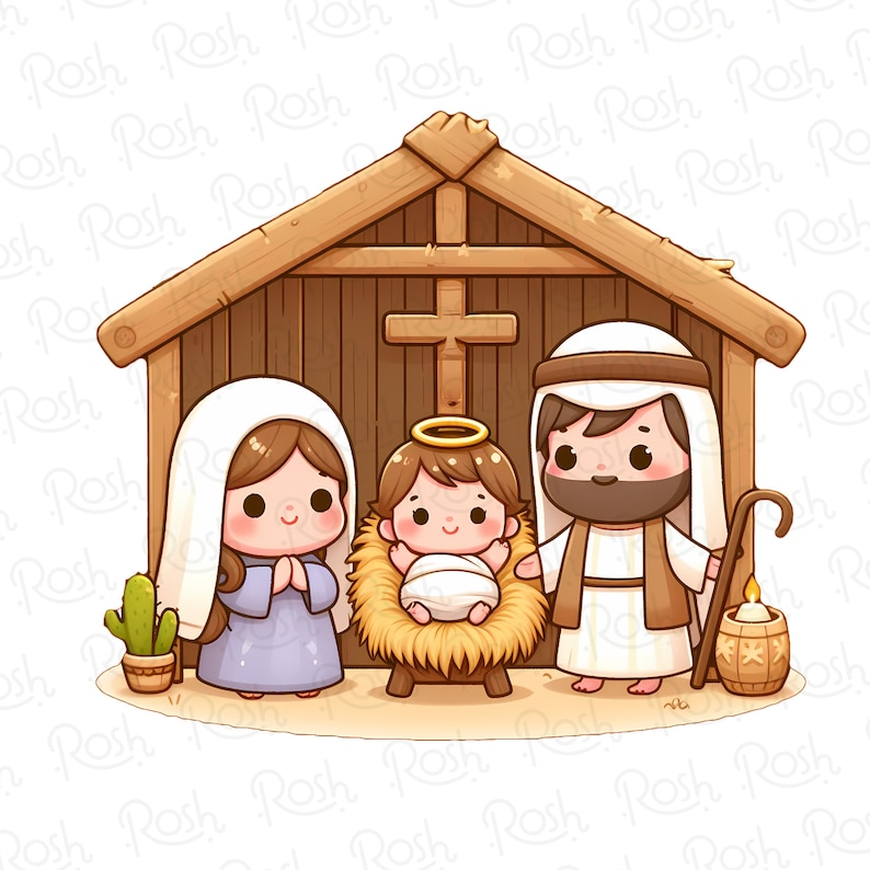 Cute Manger Set PNG, Nativity of Jesus Set PNG, Mary, Joseph, Baby ...