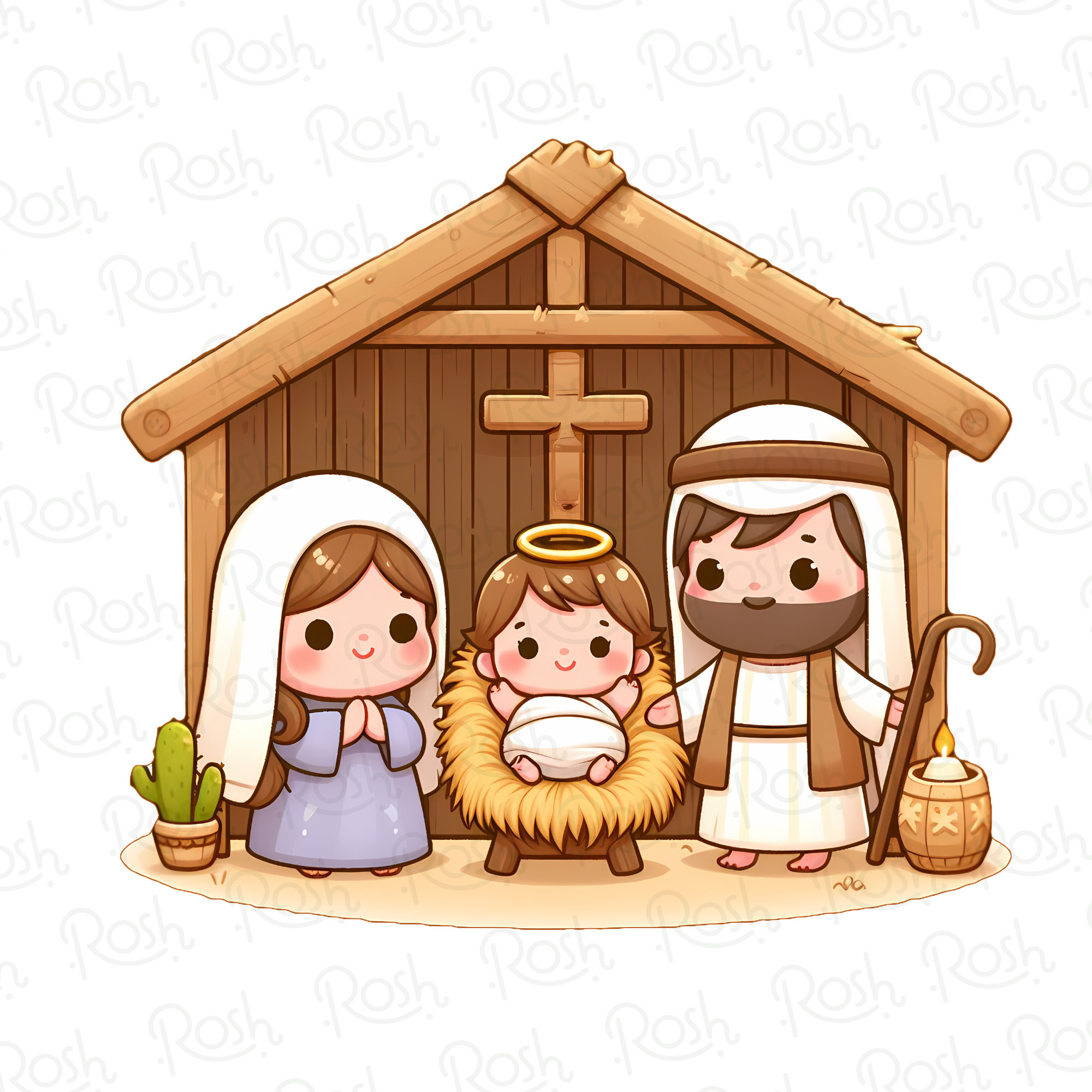 Cute Manger Set PNG, Nativity of Jesus Set PNG, Mary, Joseph, Baby ...