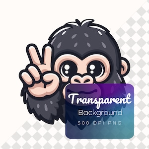 Gorilla Peace Sign PNG, Cute Gorilla Clipart, Instant Download, Monkey ...