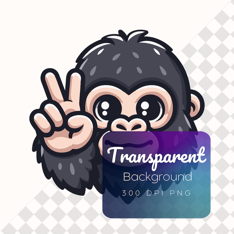 Gorilla Peace Sign PNG, Cute Gorilla Clipart, Instant Download, Monkey ...