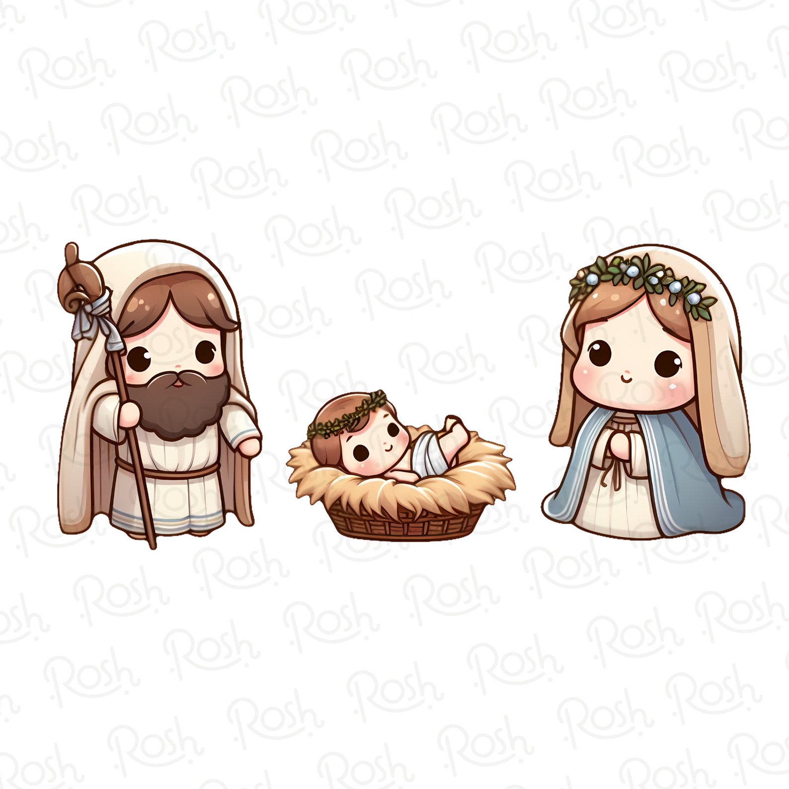 Cute Manger Set PNG, Nativity of Jesus Set PNG, Mary, Joseph, Baby ...