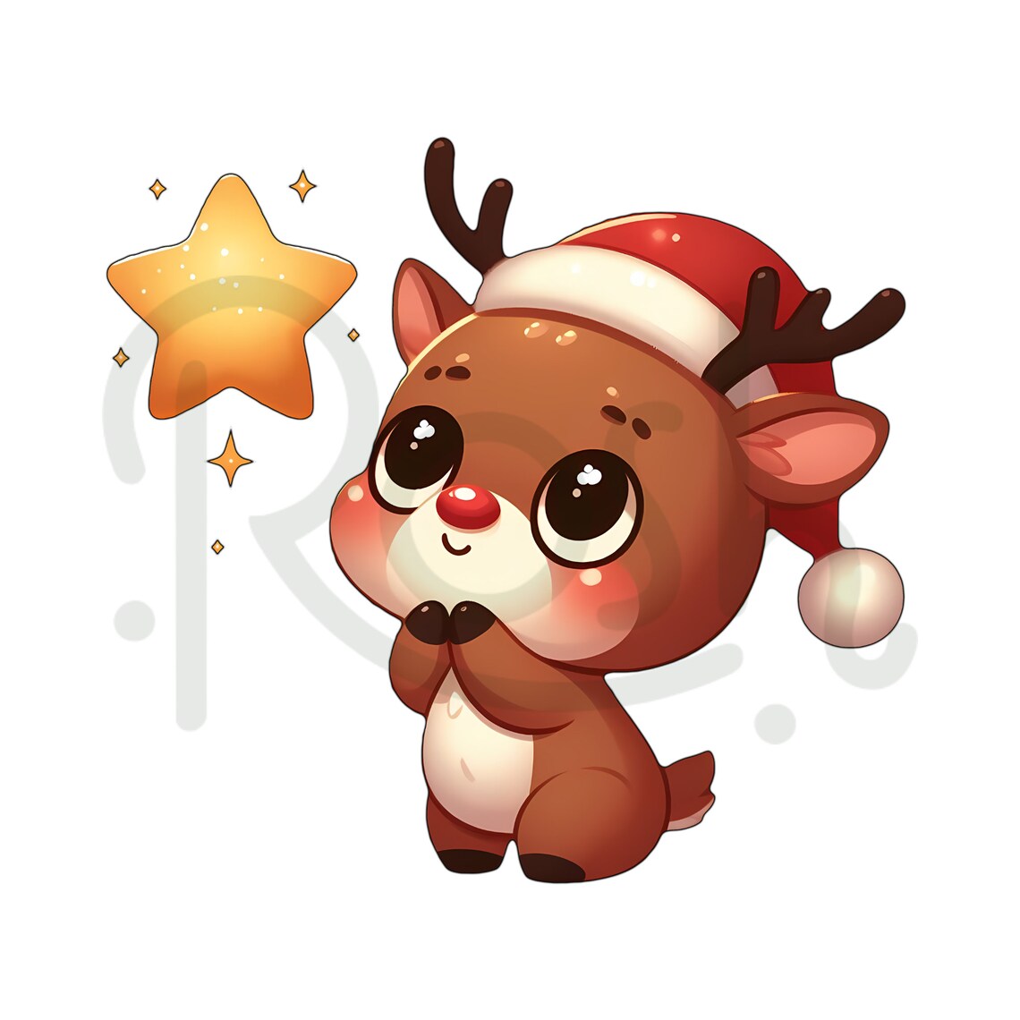 Reindeer Praying to the Christmas Star PNG, Christmas PNG, Instant ...
