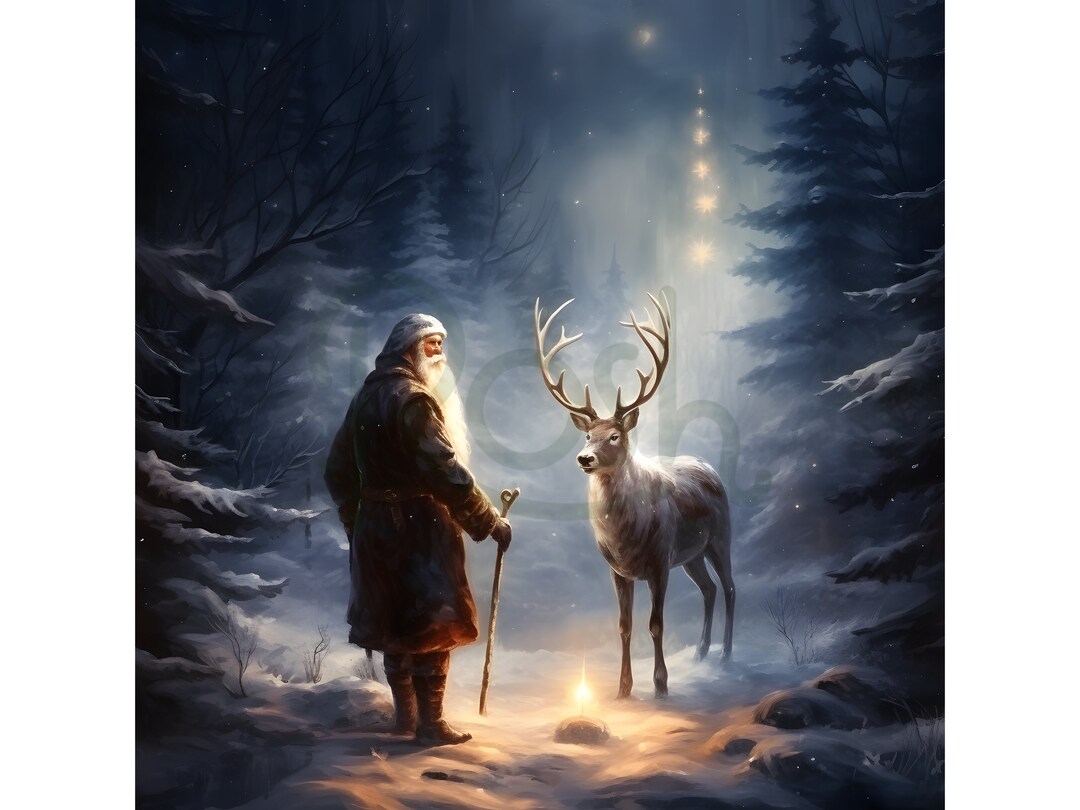 Jolly Old Saint Nick and Reindeer PNG, Digital Download, Card Making ...