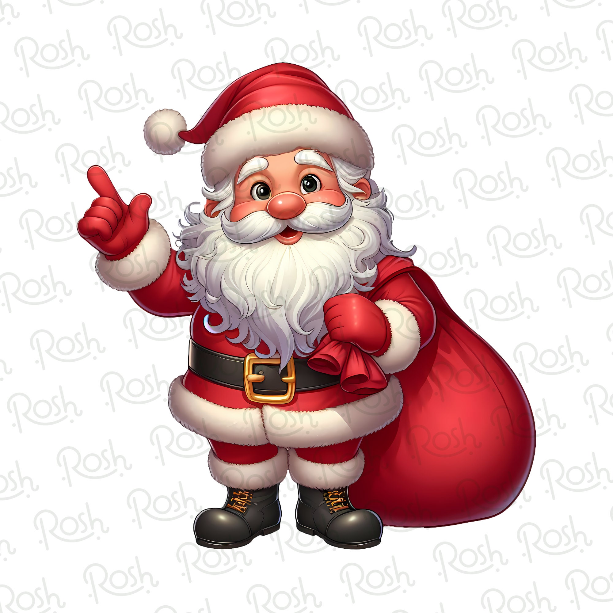 Cute Santa Claus With Gift Sack PNG, Santa Gift Bag, Instant Download ...