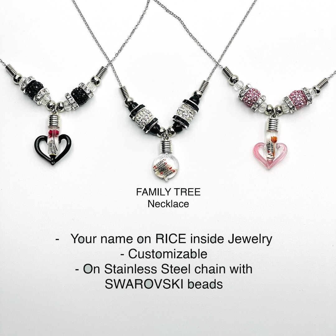 Rice Jewelry, Name on Rice Necklace, Swarovski Beads, Sterling Silver ...
