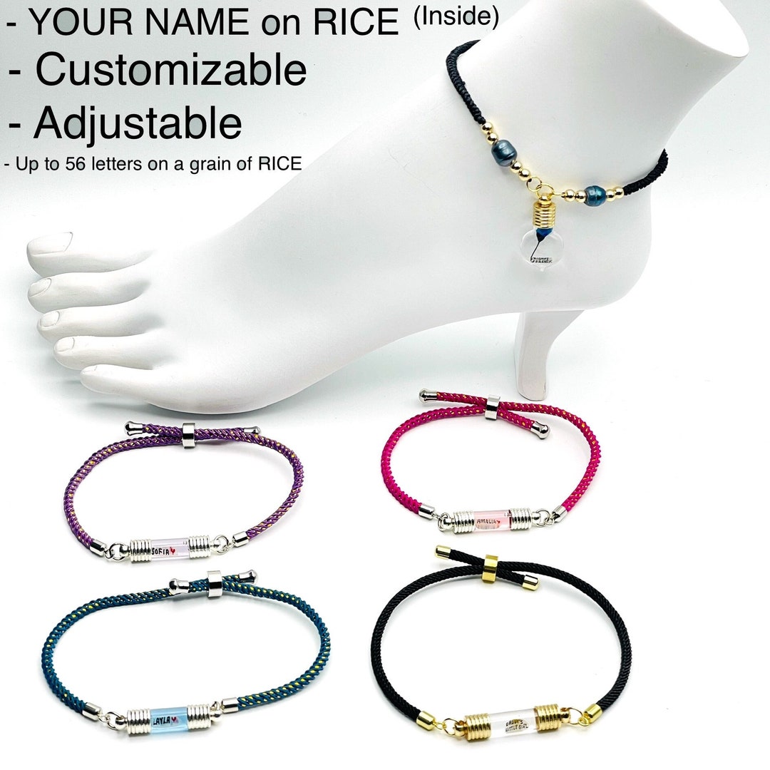 Rice Jewelry, Name on Rice Anklet, Personalized Jewelry, Customizable ...