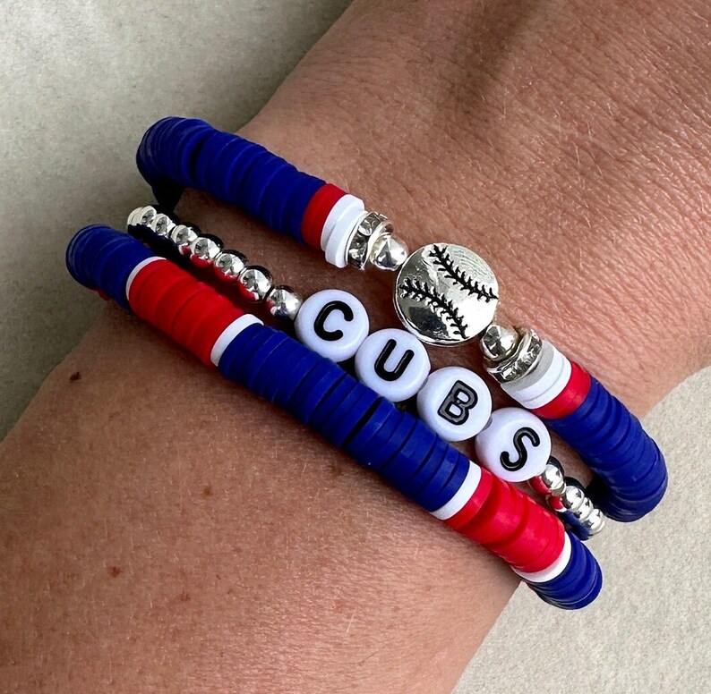 Chicago Cubs Baseball Bracelets SET OF 3 Stackable Baseball Bracelets ...