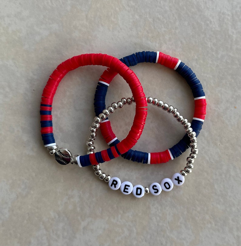 Boston Red Sox Baseball Bracelets SET OF 3 Stackable Baseball Bracelets ...