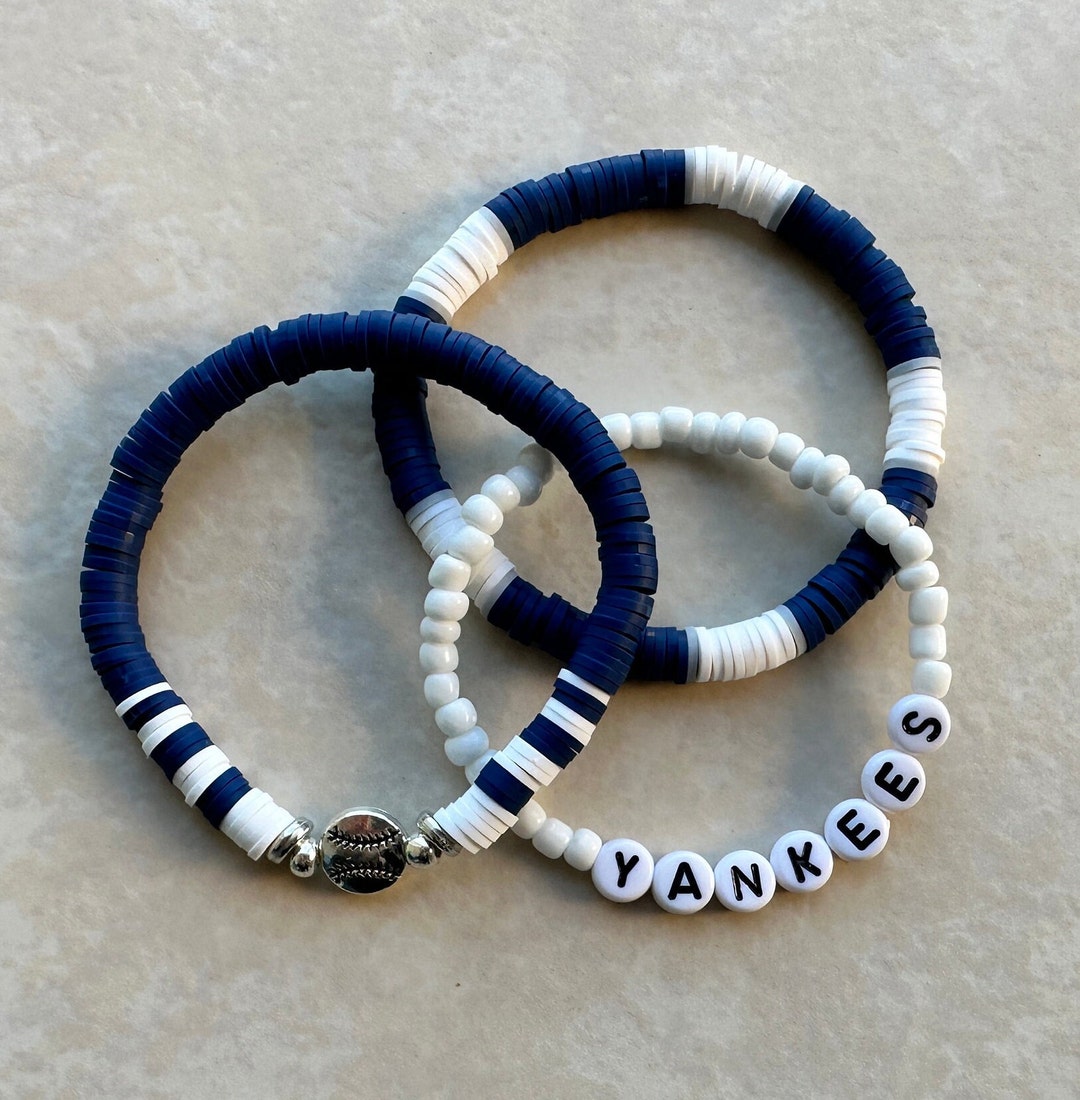 New York Yankees Baseball Bracelet Set: MLB Heishi Bead Sports Jewelry ...