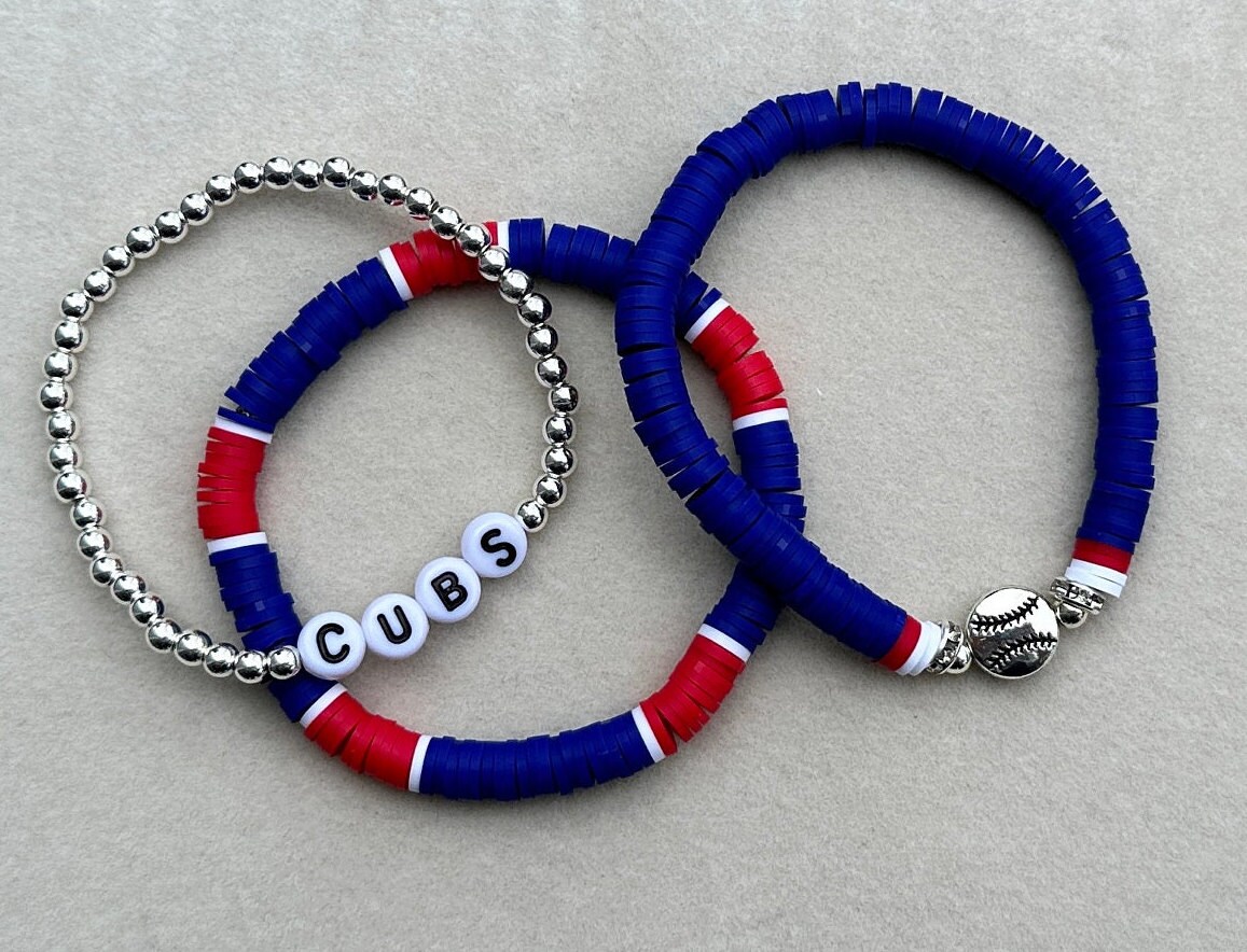 Chicago Cubs Baseball Bracelets SET OF 3 Stackable Baseball Bracelets ...