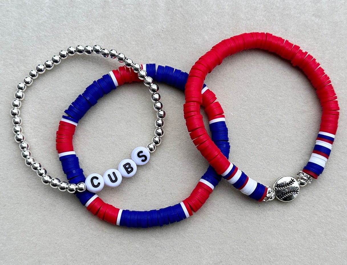 Chicago Cubs Baseball Bracelets SET OF 3 Stackable Baseball Bracelets ...