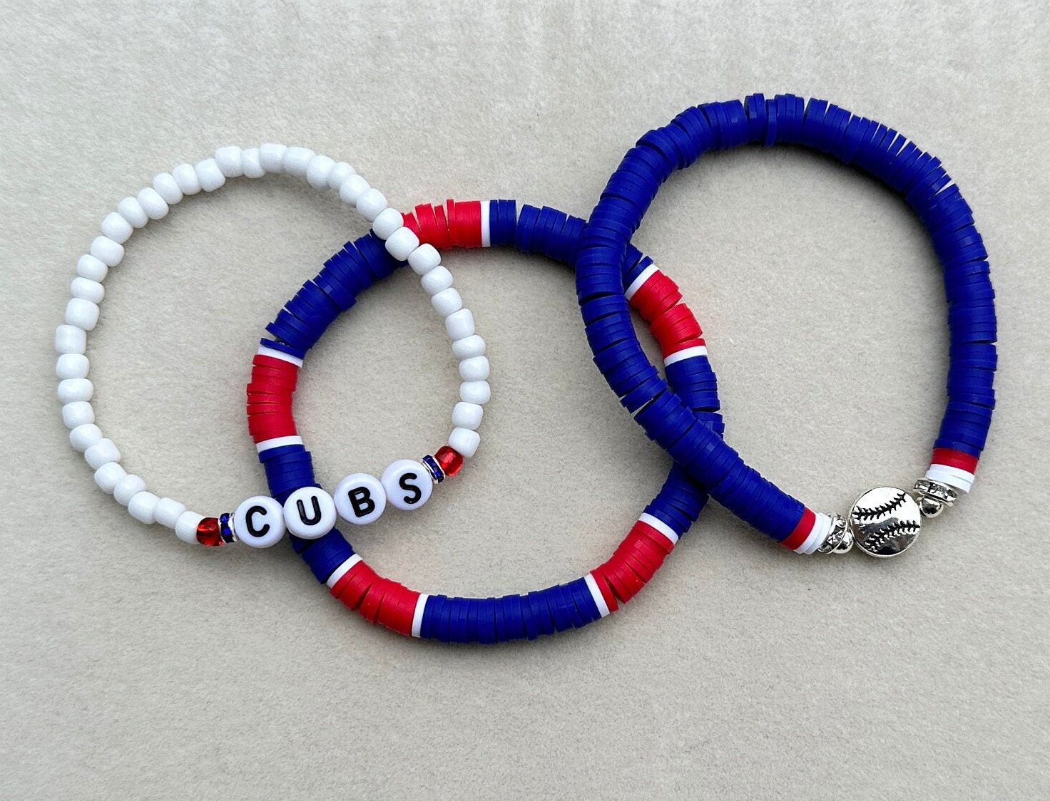 Chicago Cubs Baseball Bracelets SET OF 3 Stackable Baseball Bracelets ...