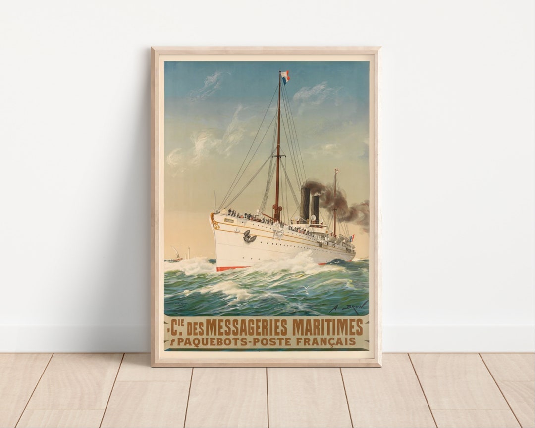 Vintage Ocean Liner Poster, Classic Maritime Travel Art, French Line ...