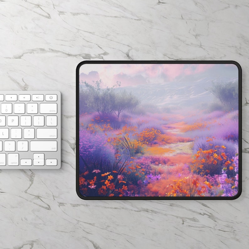 Floral Landscape Mouse Pad, Colorful Wildflowers Office Desk Accessory, 9x7 Inch Fantasy Scenery ...