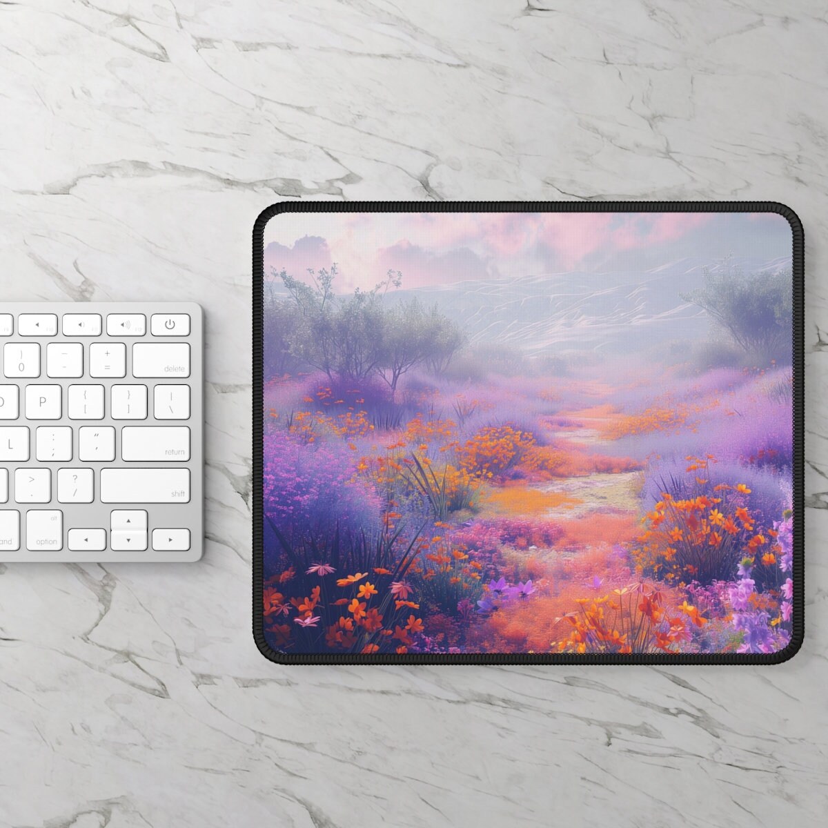 Floral Landscape Mouse Pad, Colorful Wildflowers Office Desk Accessory ...