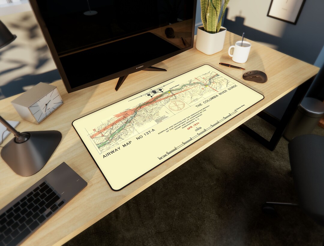 Vintage Airway Map Desk Mat, Ford Tri-motor Plane, Columbia River Gorge ...
