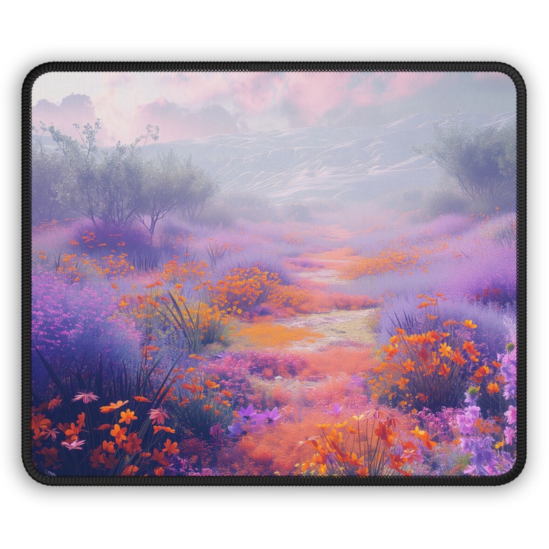 Floral Landscape Mouse Pad, Colorful Wildflowers Office Desk Accessory, 9x7 Inch Fantasy Scenery ...