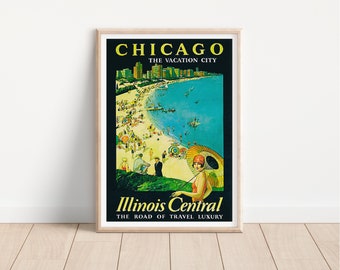 1920s Chicago Illinois Central Railroad Vintage Style Travel Poster - Etsy