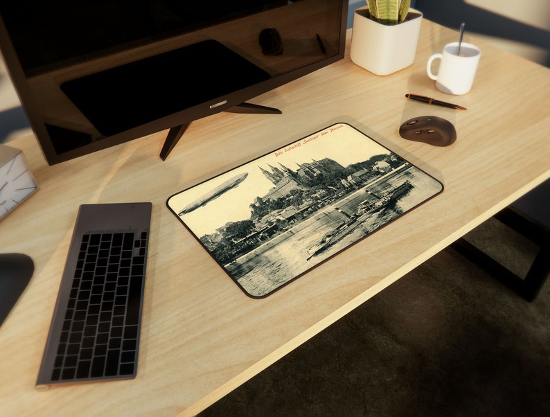 Vintage Zeppelin Over Meissen Cathedral Desk Mat, Historical Airship ...