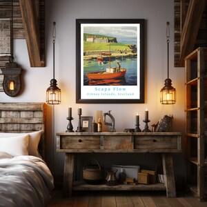 Vintage Scapa Flow Travel Poster, Orkney Islands Scotland, Coastal ...