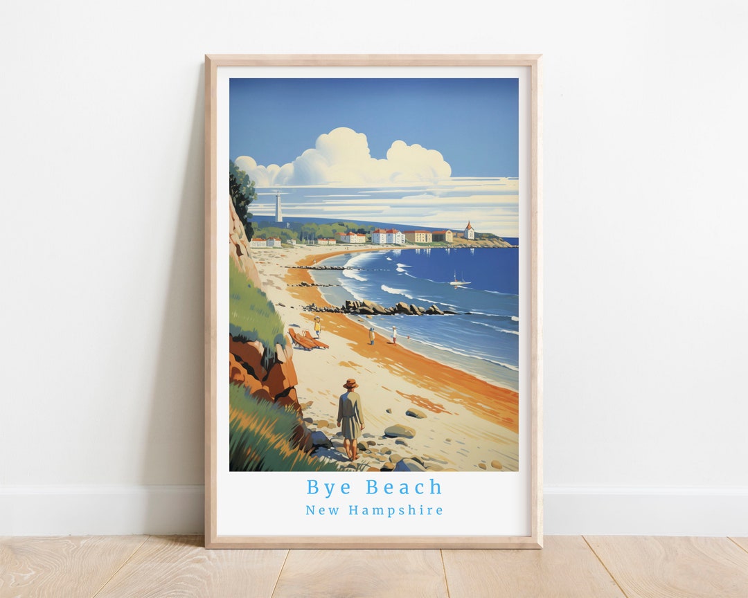 Rye Beach New Hampshire, Vintage Themed Travel Poster, Coastal Wall Art ...