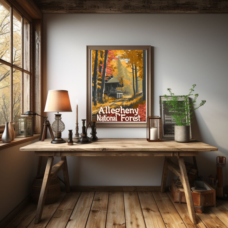 Vintage Allegheny National Forest Poster, Autumn Scenery Travel Print ...