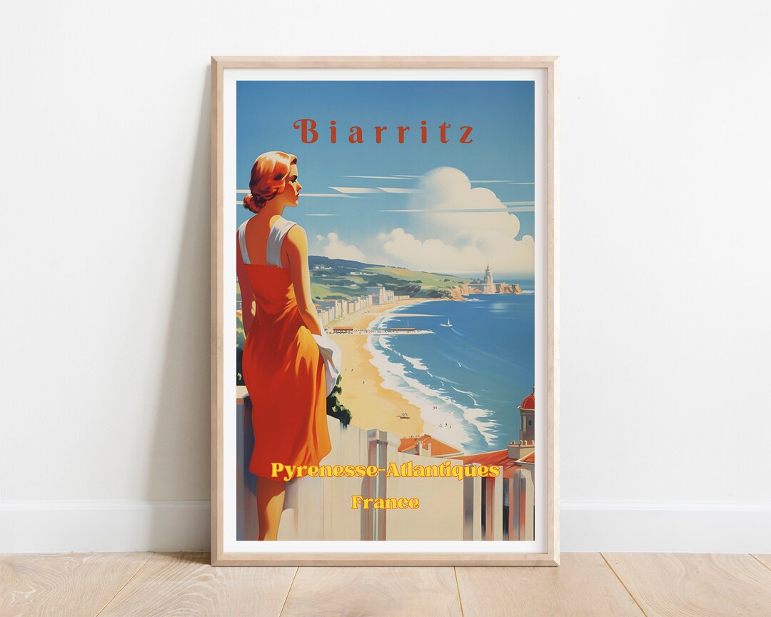 Vintage Biarritz Travel Poster, French Riviera Beach Wall Art, Coastal ...