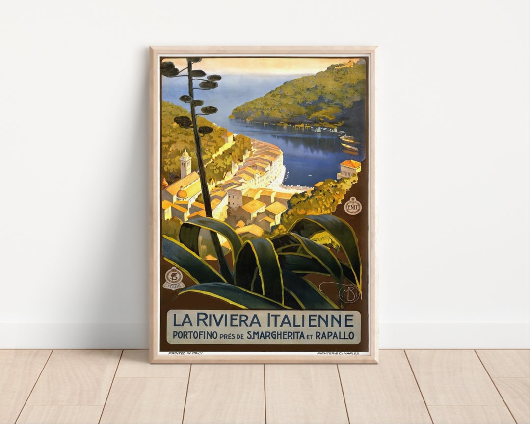 Vintage Italian Riviera Travel Poster, Portofino and Rapallo Art, Retro ...