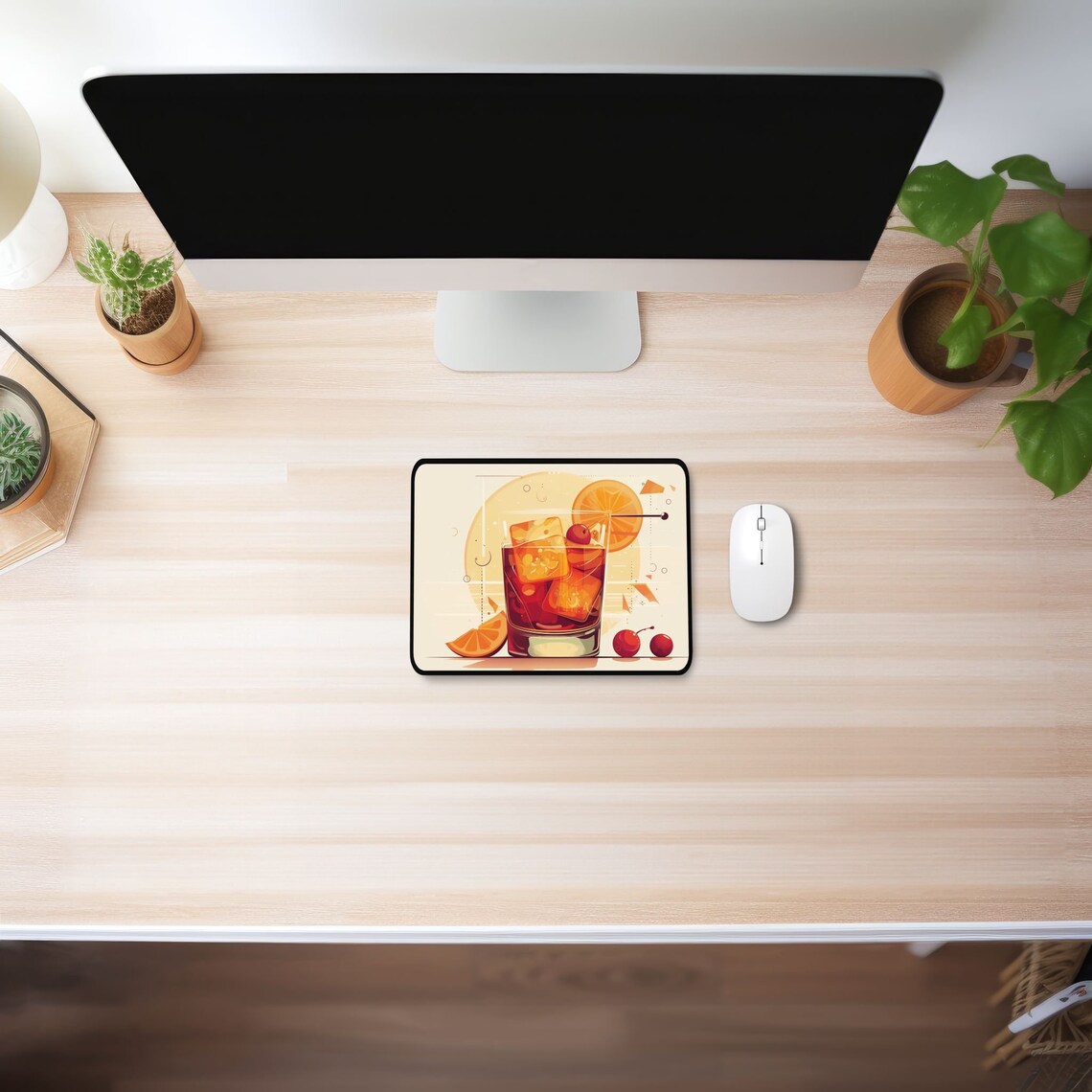 Whiskey Glass and Citrus Fruit Slice Artwork Mouse Pad, 9x7 Inch Desk ...