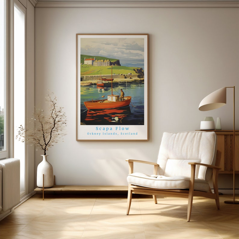 Vintage Scapa Flow Travel Poster, Orkney Islands Scotland, Coastal ...