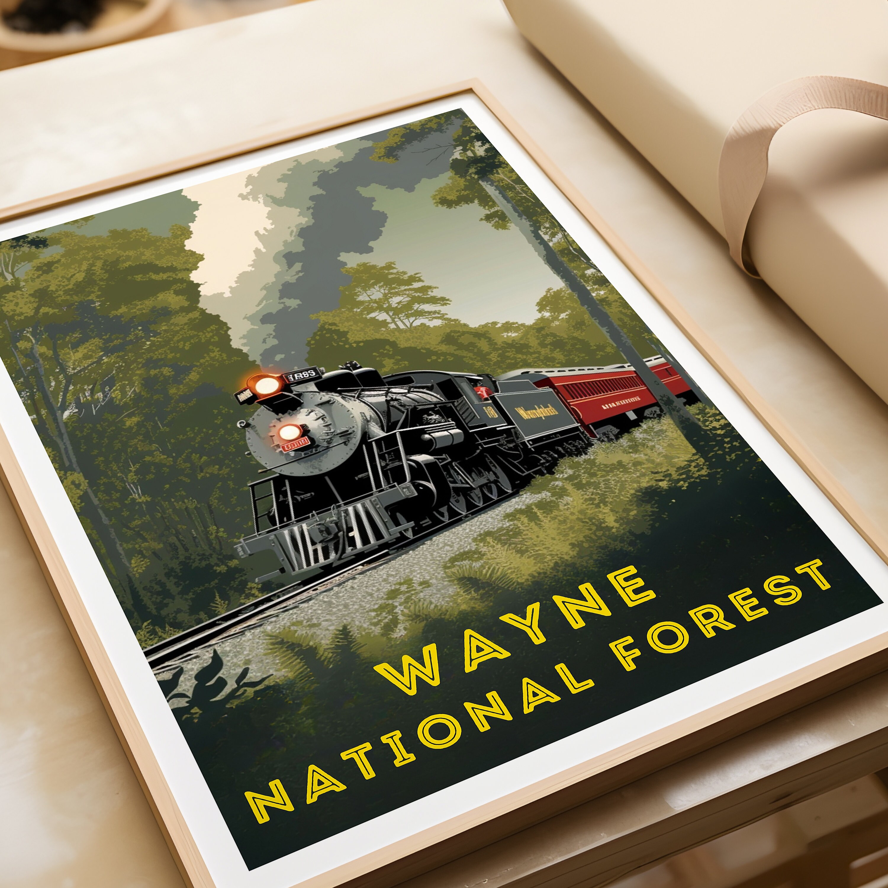 Vintage Train Wayne National Forest Travel Poster, Retro Railroad Wall ...
