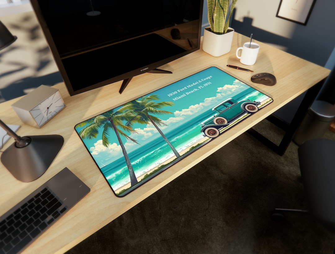 Vintage Car Desk Mat, 1930 Ford Model A Coupe, Miami Beach Design ...