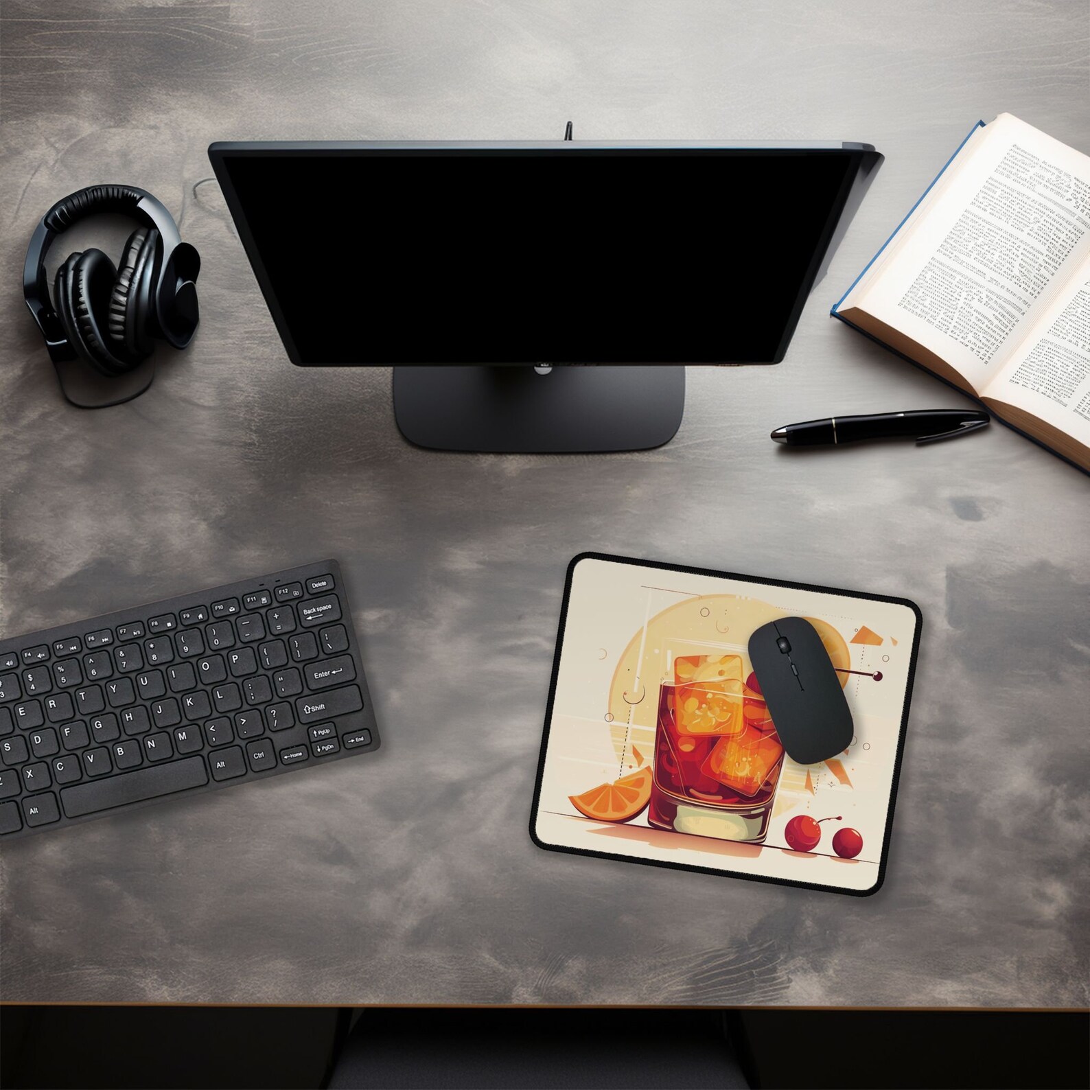 Whiskey Glass and Citrus Fruit Slice Artwork Mouse Pad, 9x7 Inch Desk ...