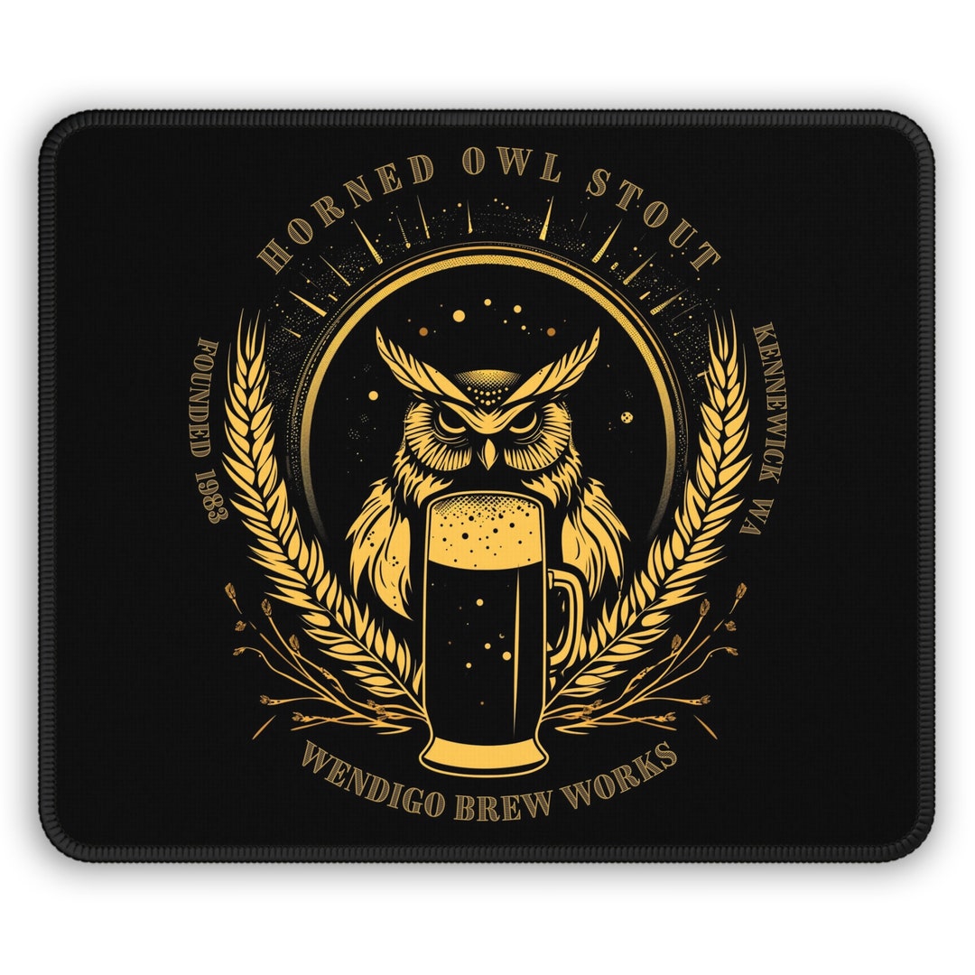 Vintage Owl Stout Beer Graphic Mouse Pad, Gold and Black Design, Office ...