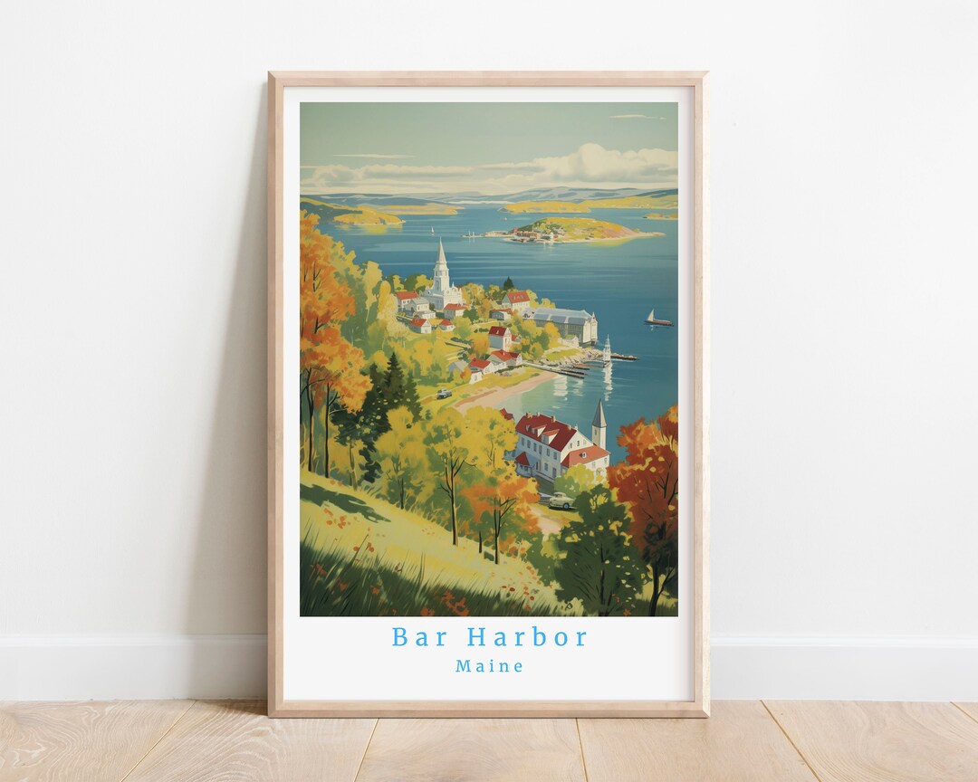 Vintage Bar Harbor Maine Travel Poster, Coastal Wall Art, Retro Home ...