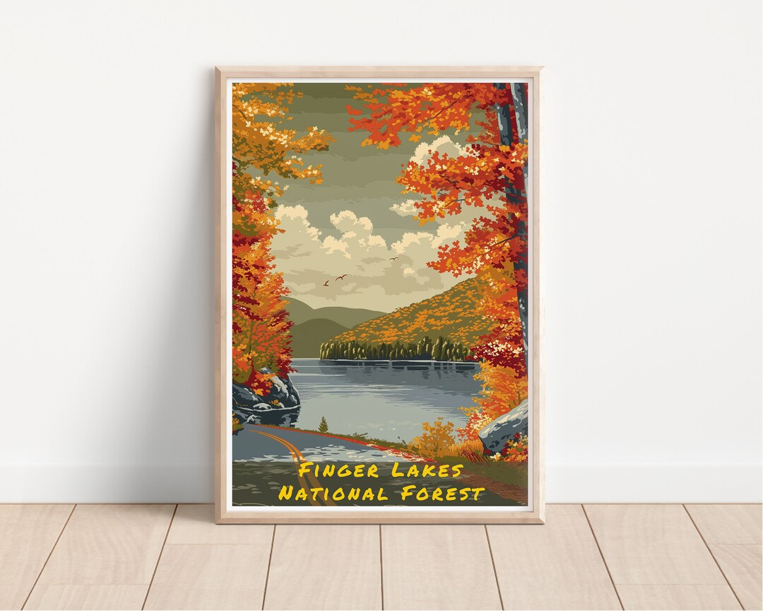 Vintage Style National Forest Travel Poster, Finger Lakes Autumn ...