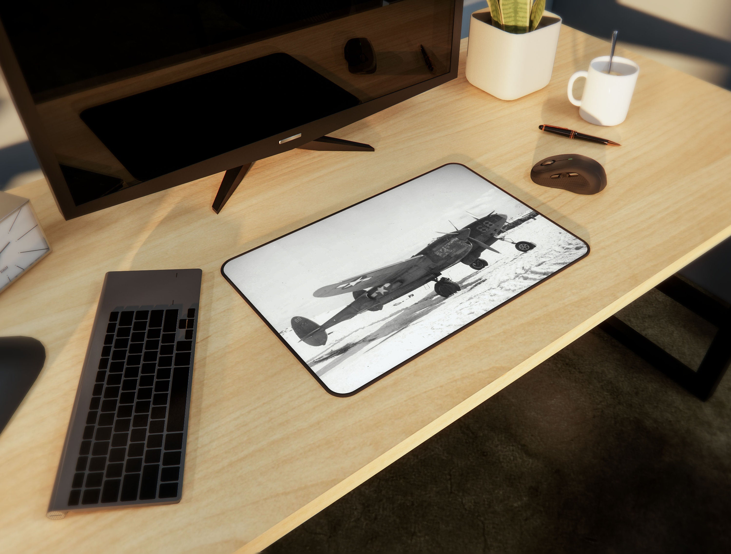 Vintage Aircraft Desk Mat, World War II Plane Office Decor, Large ...