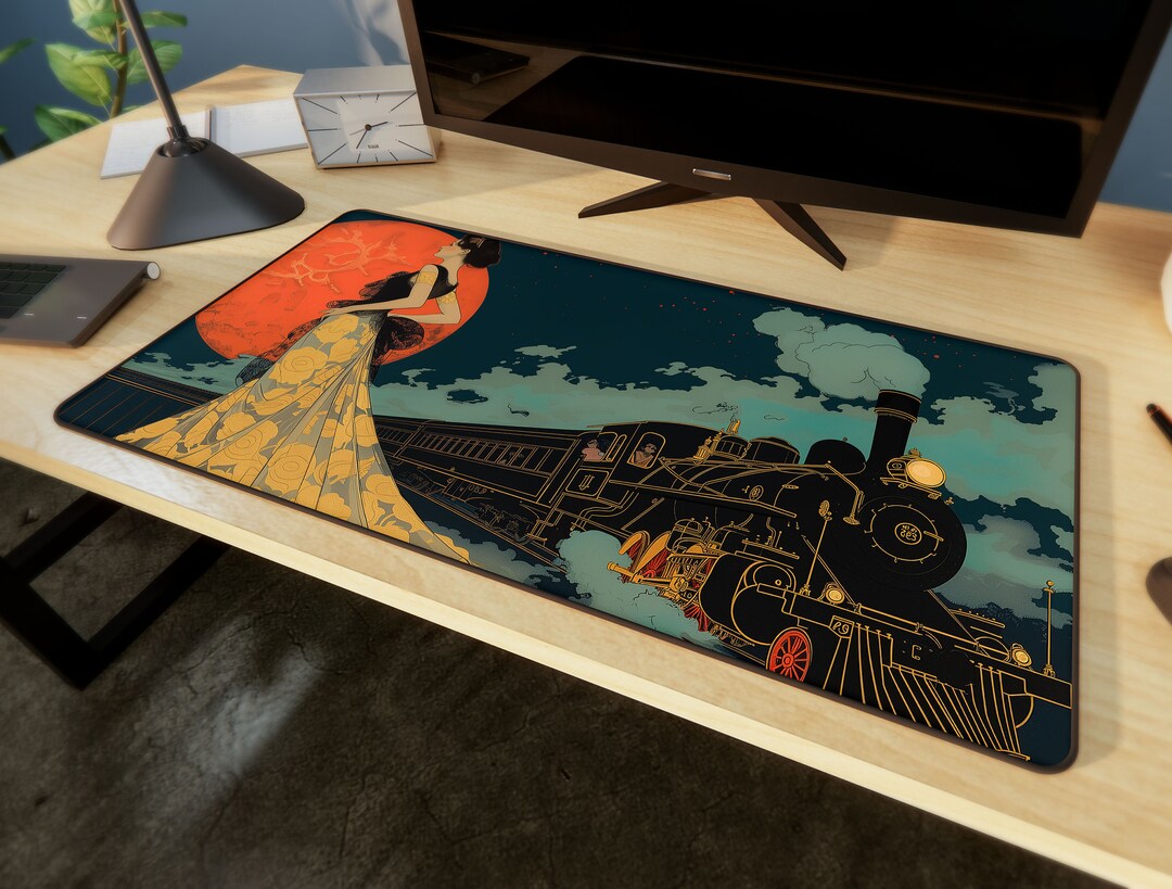 Vintage Train and Elegant Woman Desk Mat, Large Gaming Mousepad ...