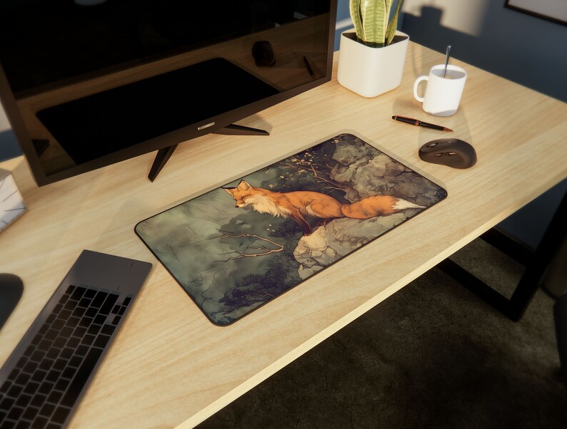 Large Fox Illustrated Desk Mat, Artistic Home Office Decor, Nature ...